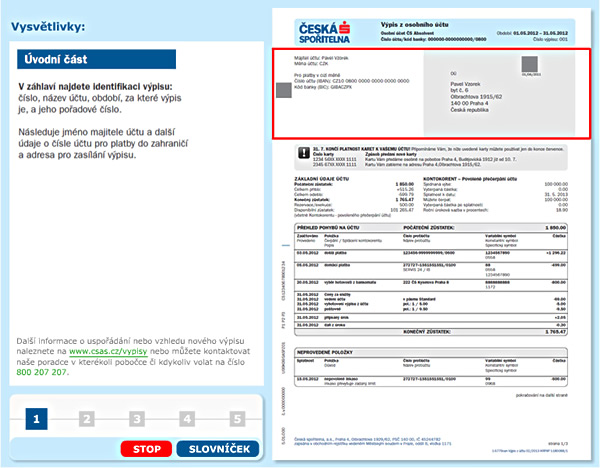 Výpis z osobního účtu - Česká spořitelna